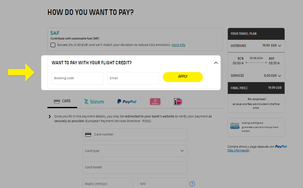 Flight Credit – Vueling help
